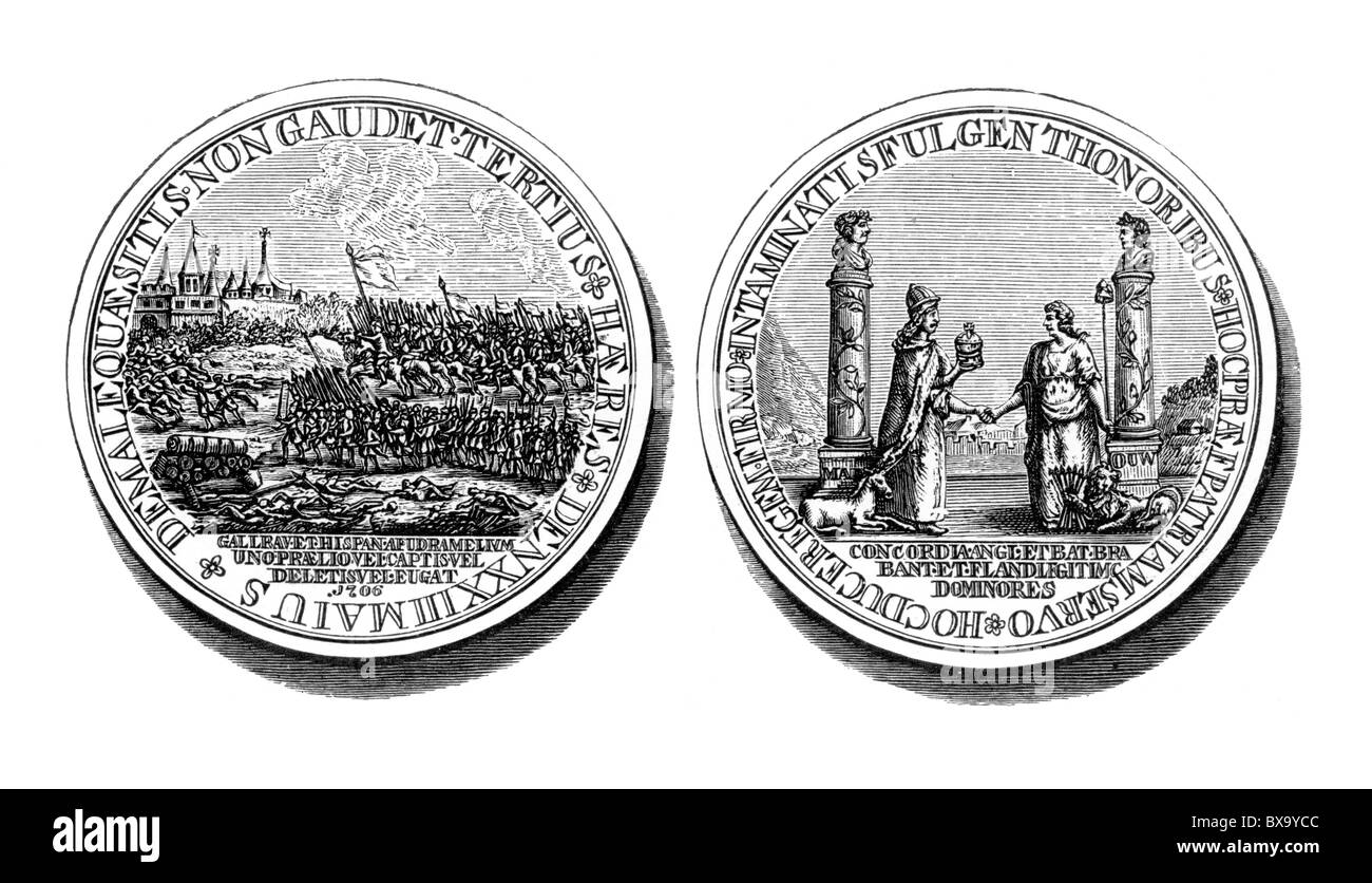 Medal commemorating the battle of Ramillies, 1706, during the War of ...