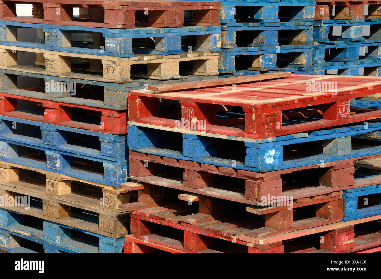 Pile or Stack of Red and Blue Coloured Wooden Pallets Stock Photo - Alamy Pile or Stack of Red and Blue Coloured Wooden Pallets Stock Photo - Alamy