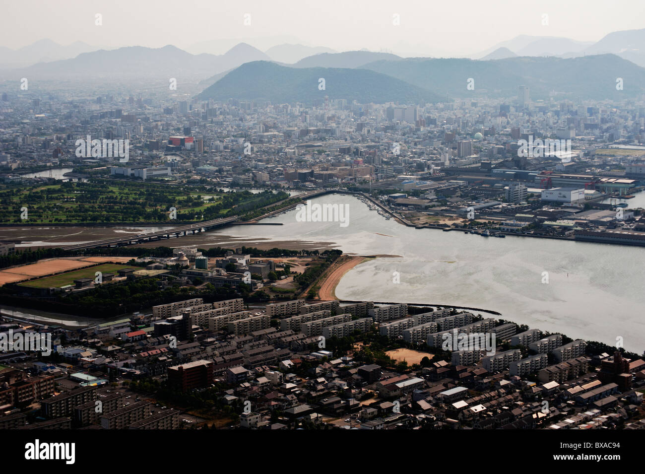 Takamatsu city from the overlooking heights of Mount Yashima Stock ...