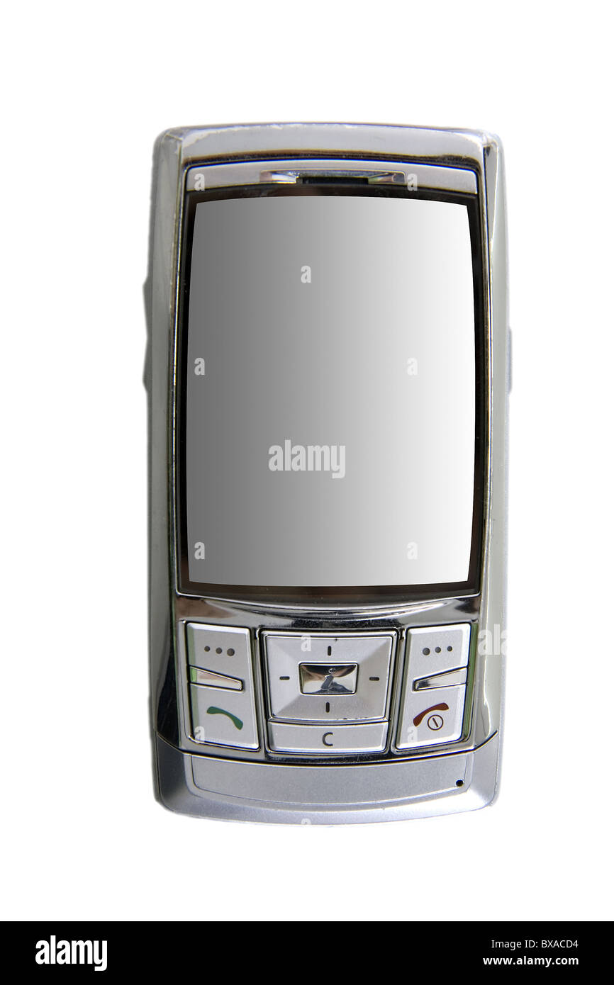 silver mobile phone isolated on white background Stock Photo - Alamy