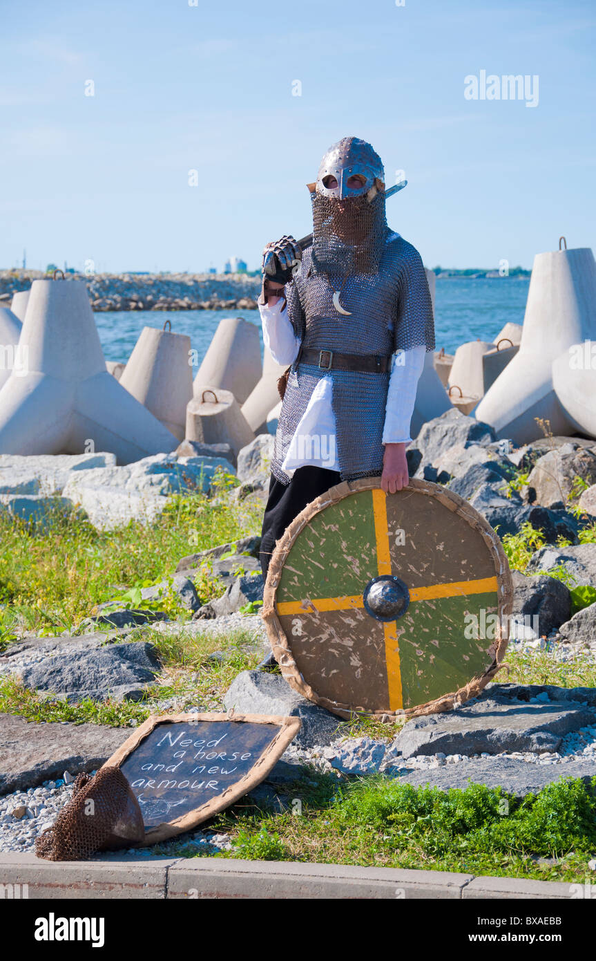 A person dressed up as a viking near the port of Tallinn, Estonia Stock ...