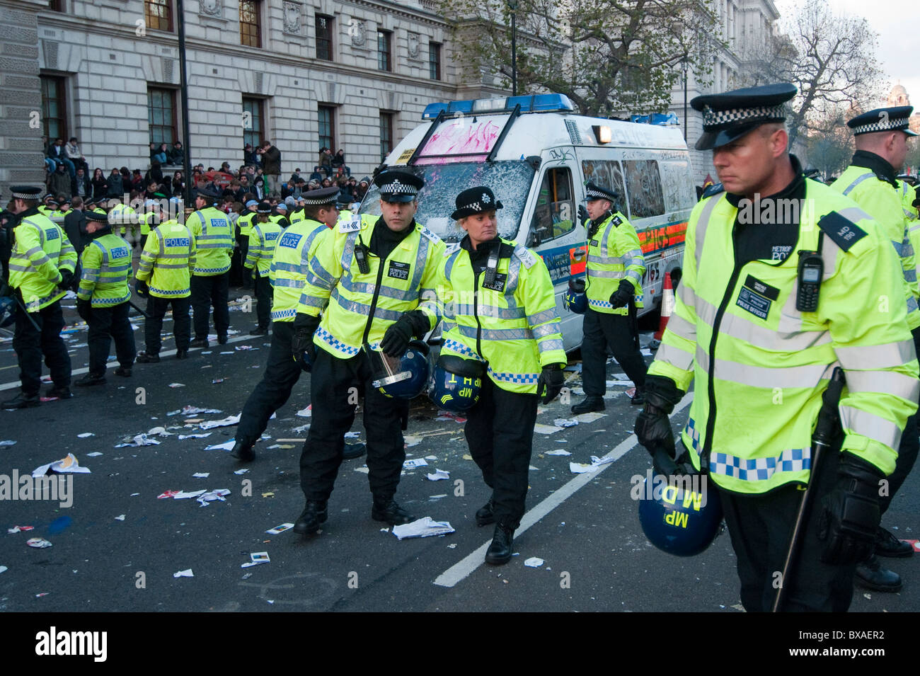 British Police officers controlling a demonstration in Parliament ...