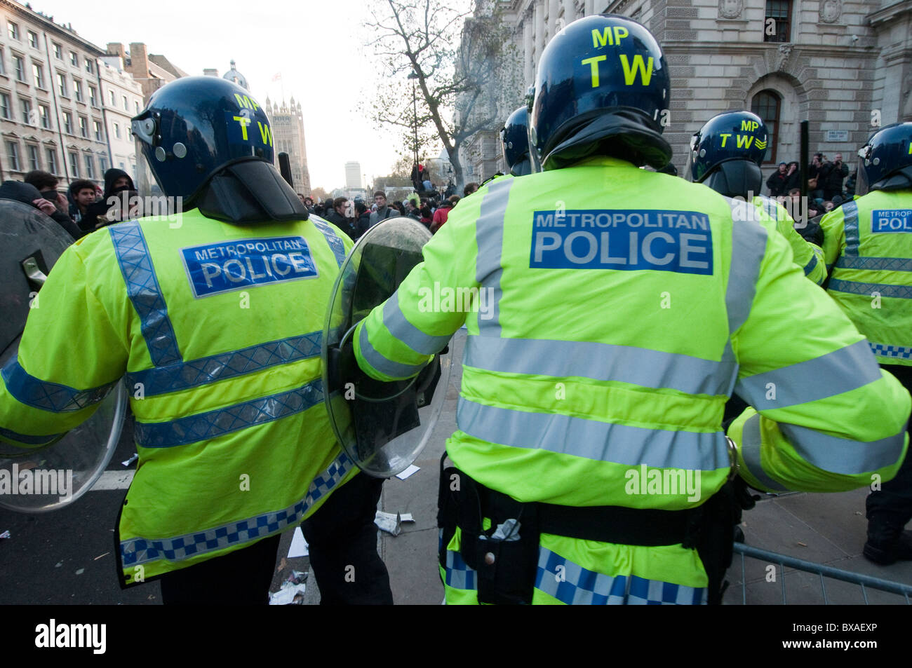 British Police officers controlling a demonstration in Parliament ...