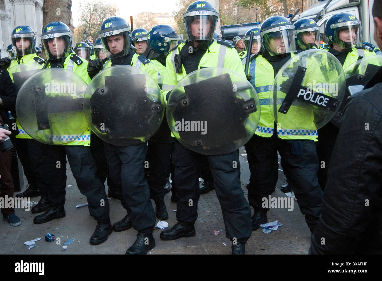 British Police officers controlling a demonstration in Parliament ...