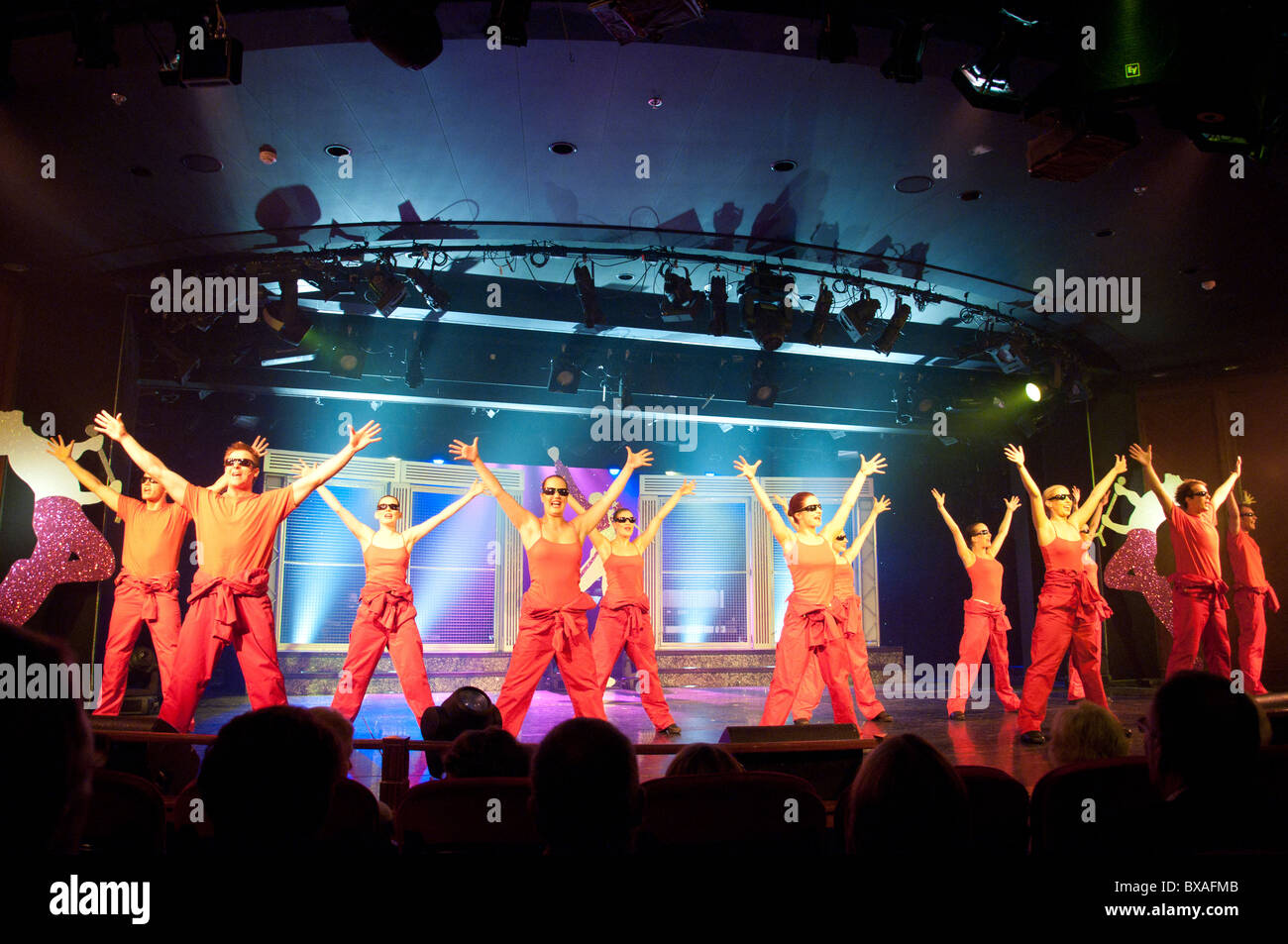 Dancers performing during an evening show onboard the P&O Cruise Ship ...