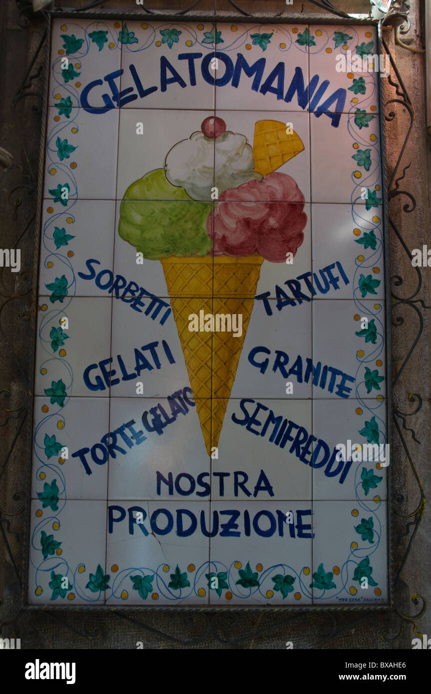 Gelatomania Gelateria sign old townTaormina Sicily Italy Europe Stock ...