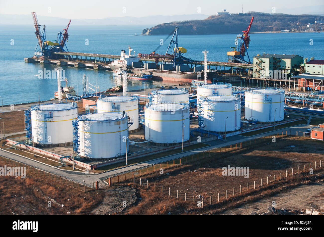 The petrochemical terminal for loading of chemicals on a vessel Stock ...