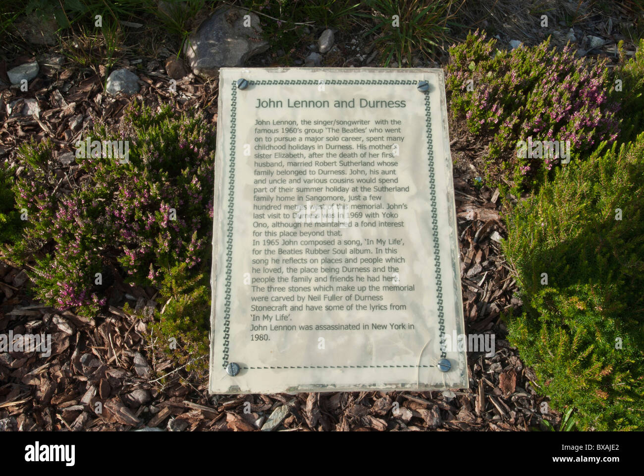 John Lennon Memorial information plaque , Durness, Sutherland Stock ...