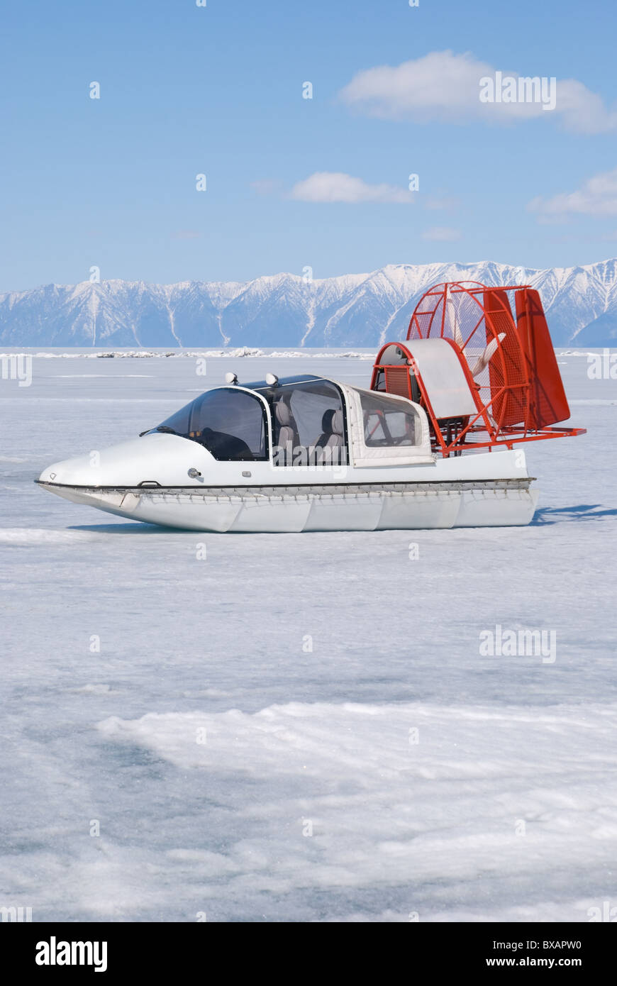 propeller sleigh amphibia at frozen Baikal ice Stock Photo - Alamy