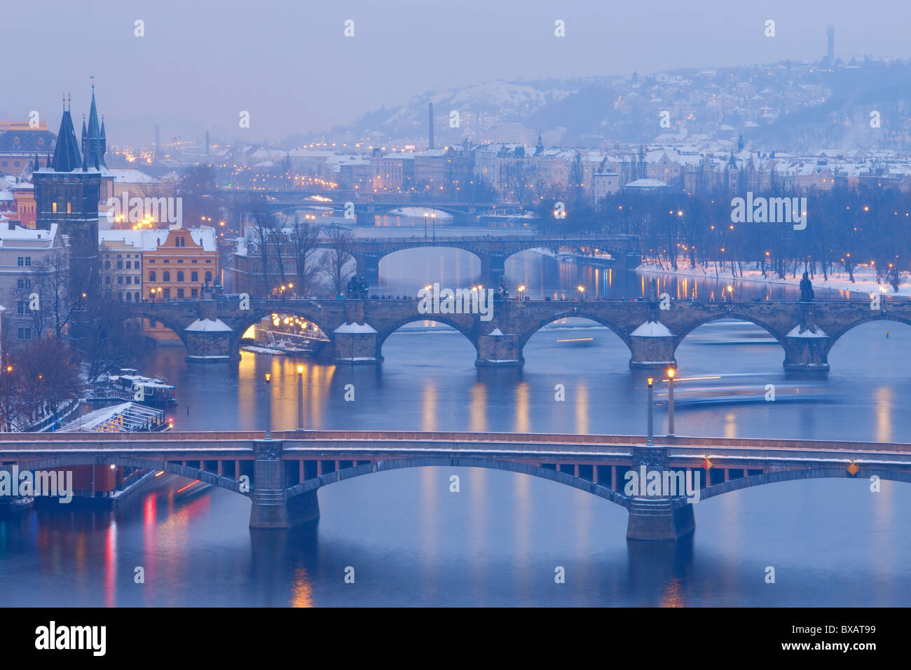 City view with view to bridges over river vltava hi-res stock ...
