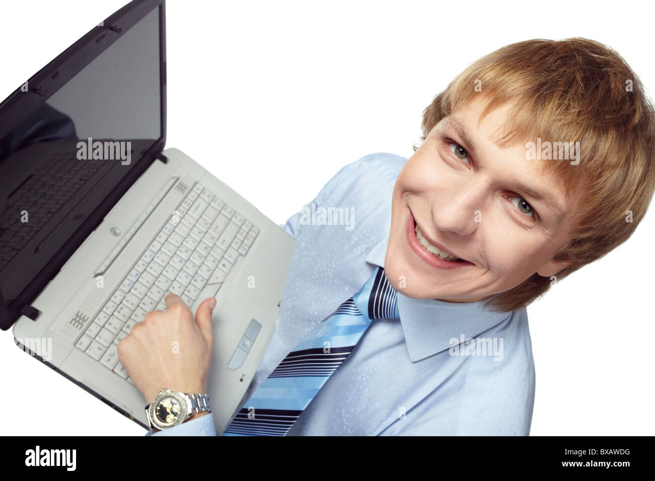 Young man laptop portrait Cut Out Stock Images & Pictures - Alamy