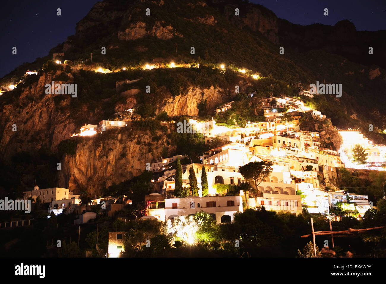View of Italian village at night Stock Photo - Alamy