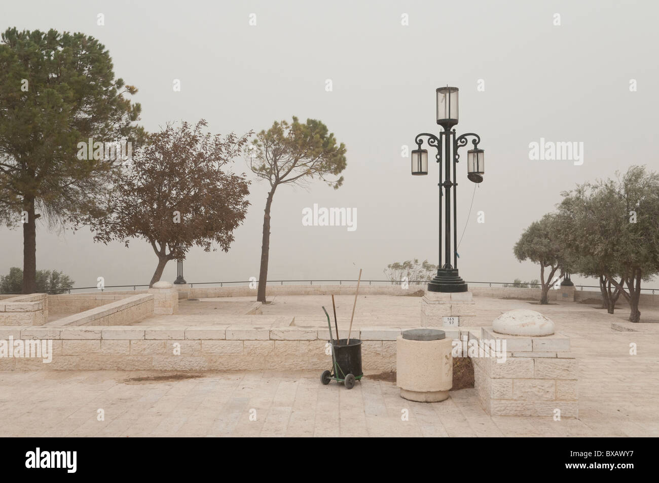 sand storm in Jerusalem, Israel. view of the talpyiot promenade with ...