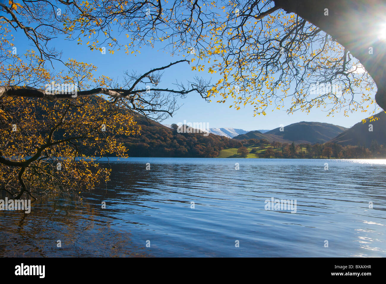 Looking across Ullswater from near Watermillock, Lake district, Cumbria ...