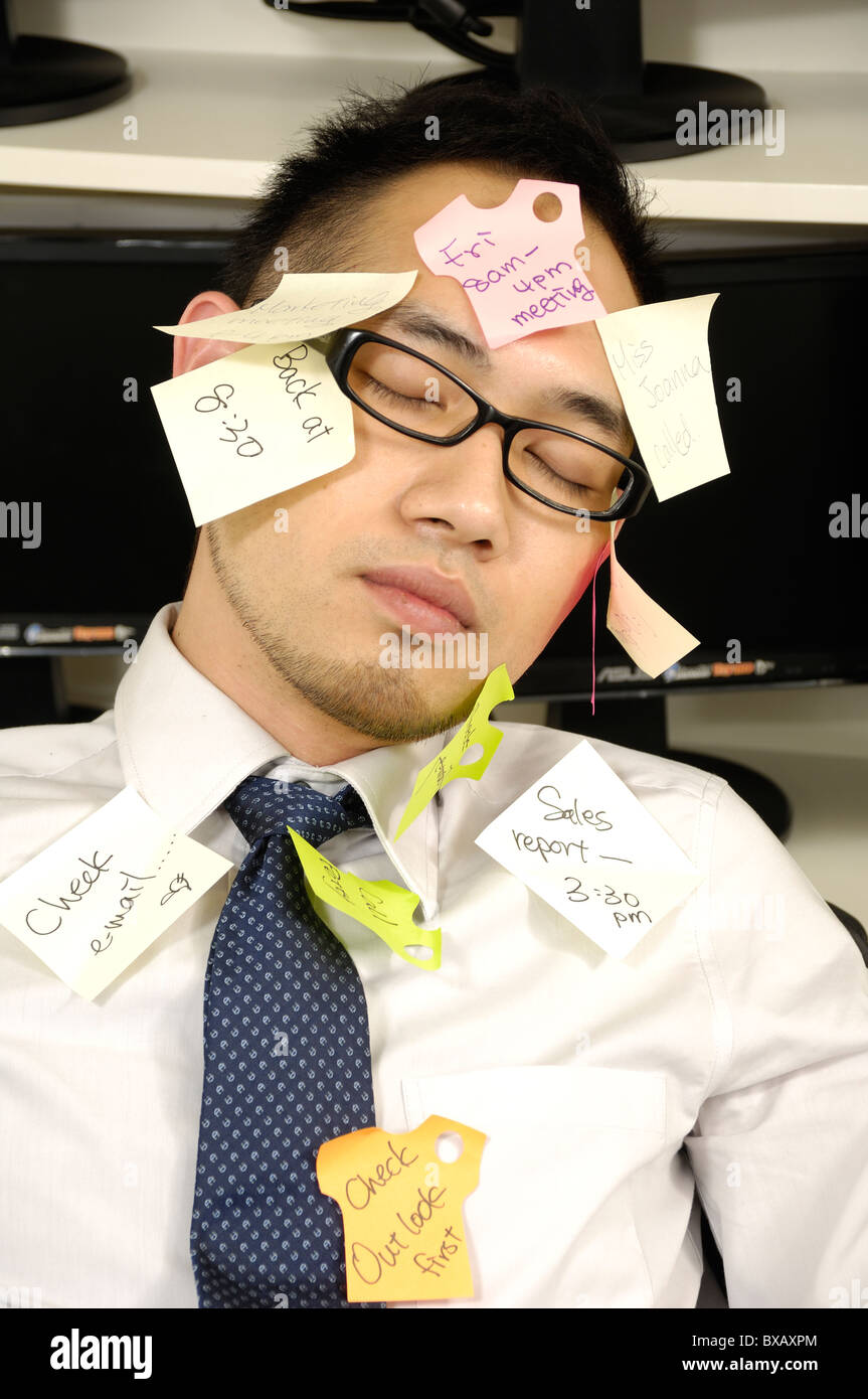 Adhesive notes stuck on a businessman's face Stock Photo - Alamy