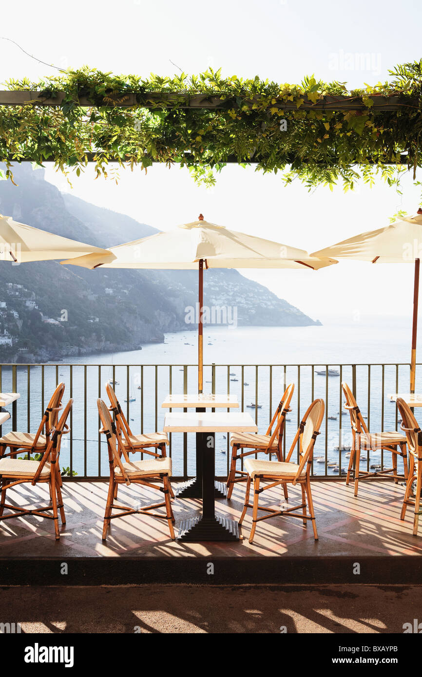 View of empty restaurant at sea side Stock Photo - Alamy