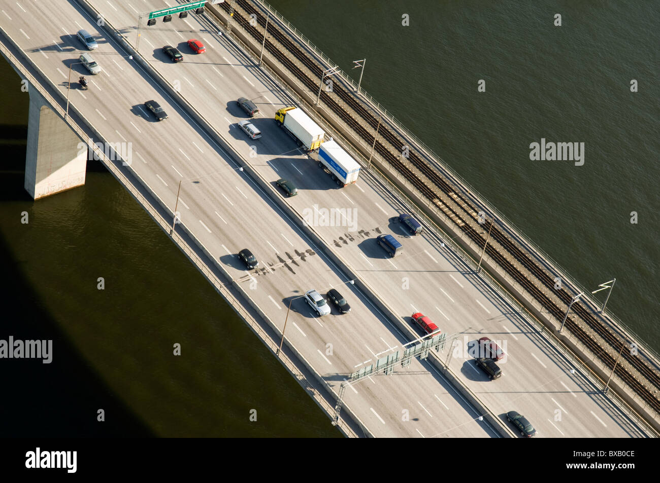 Aerial view of traffic on bridge Stock Photo - Alamy