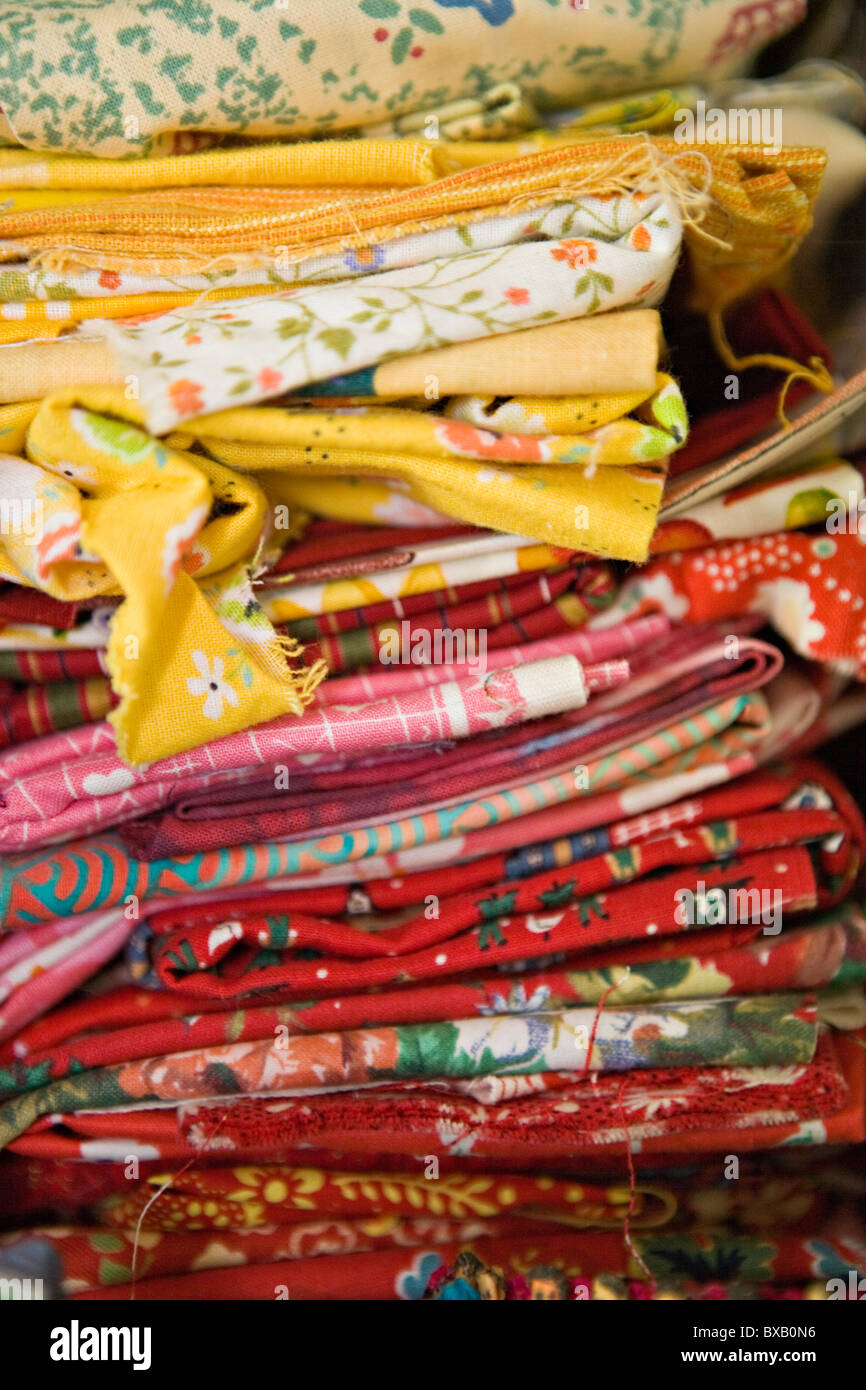 Stack of fabrics with floral patterns Stock Photo - Alamy