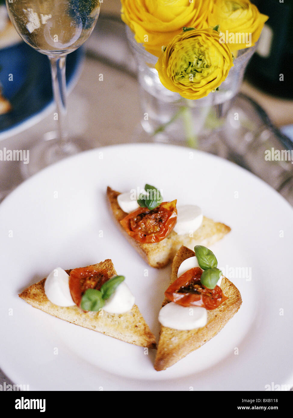 Starters with cheese and tomato Stock Photo - Alamy