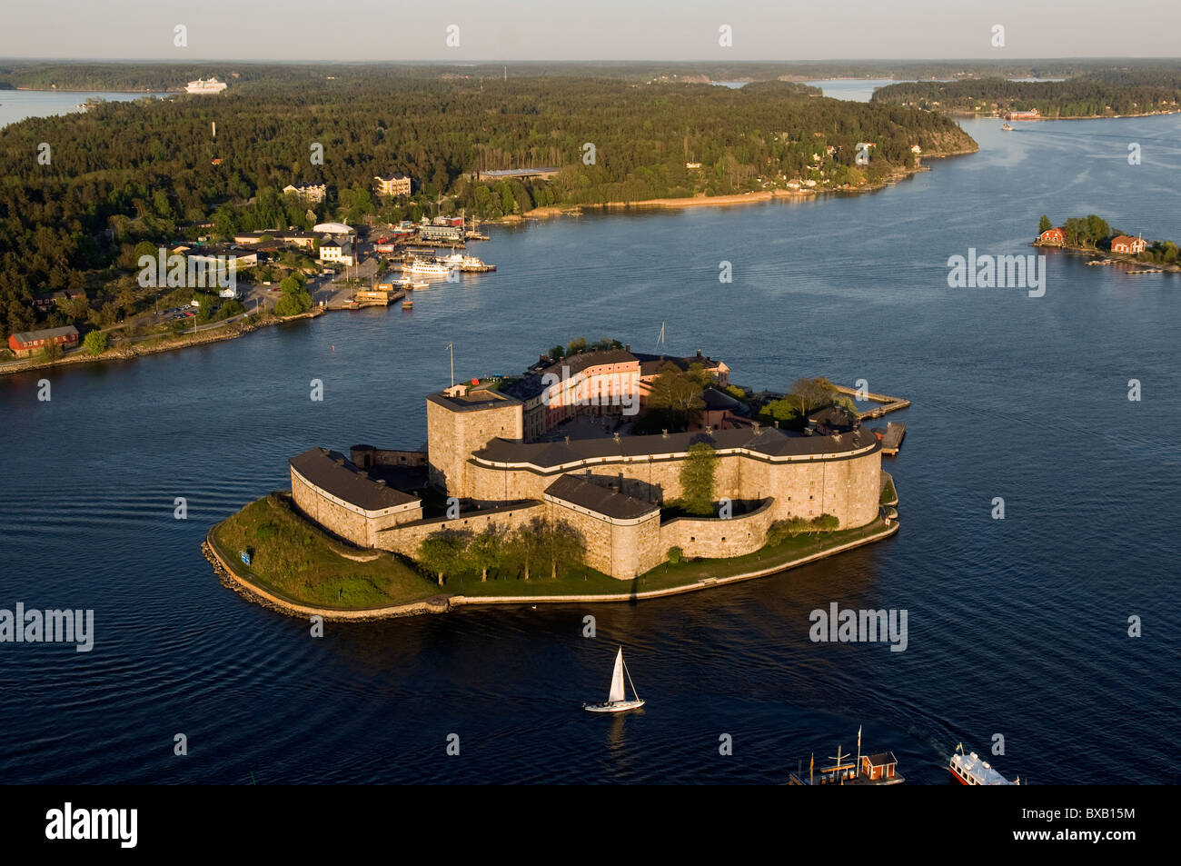 Aerial view of castle on island Stock Photo - Alamy