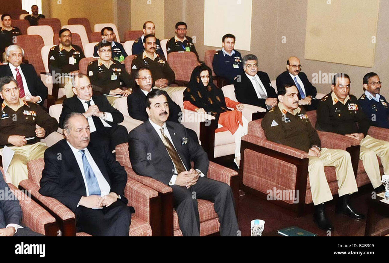 Prime Minister, Syed Yousuf Raza Gilani attends briefing during meeting ...