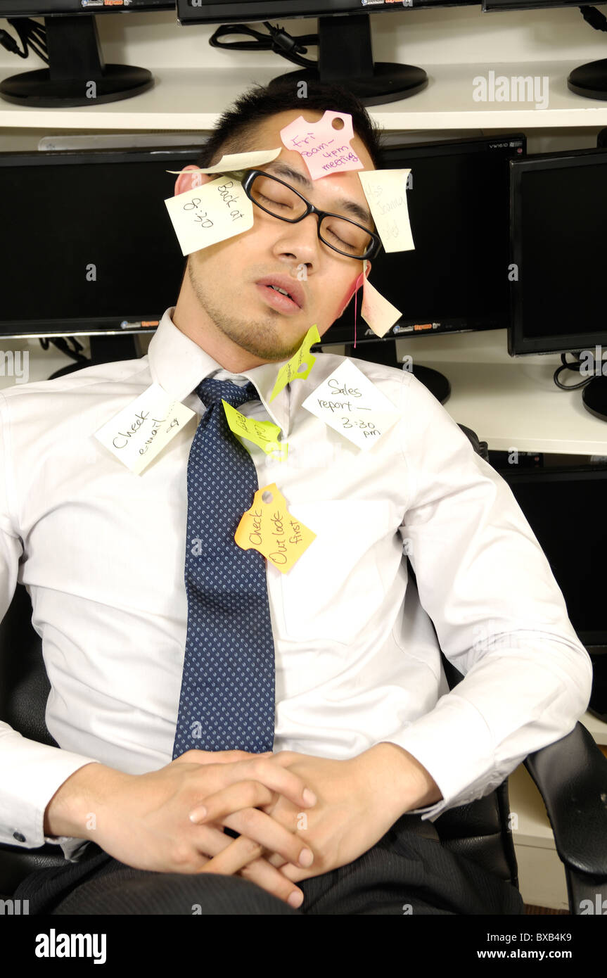 Adhesive notes stuck on a businessman's face Stock Photo - Alamy