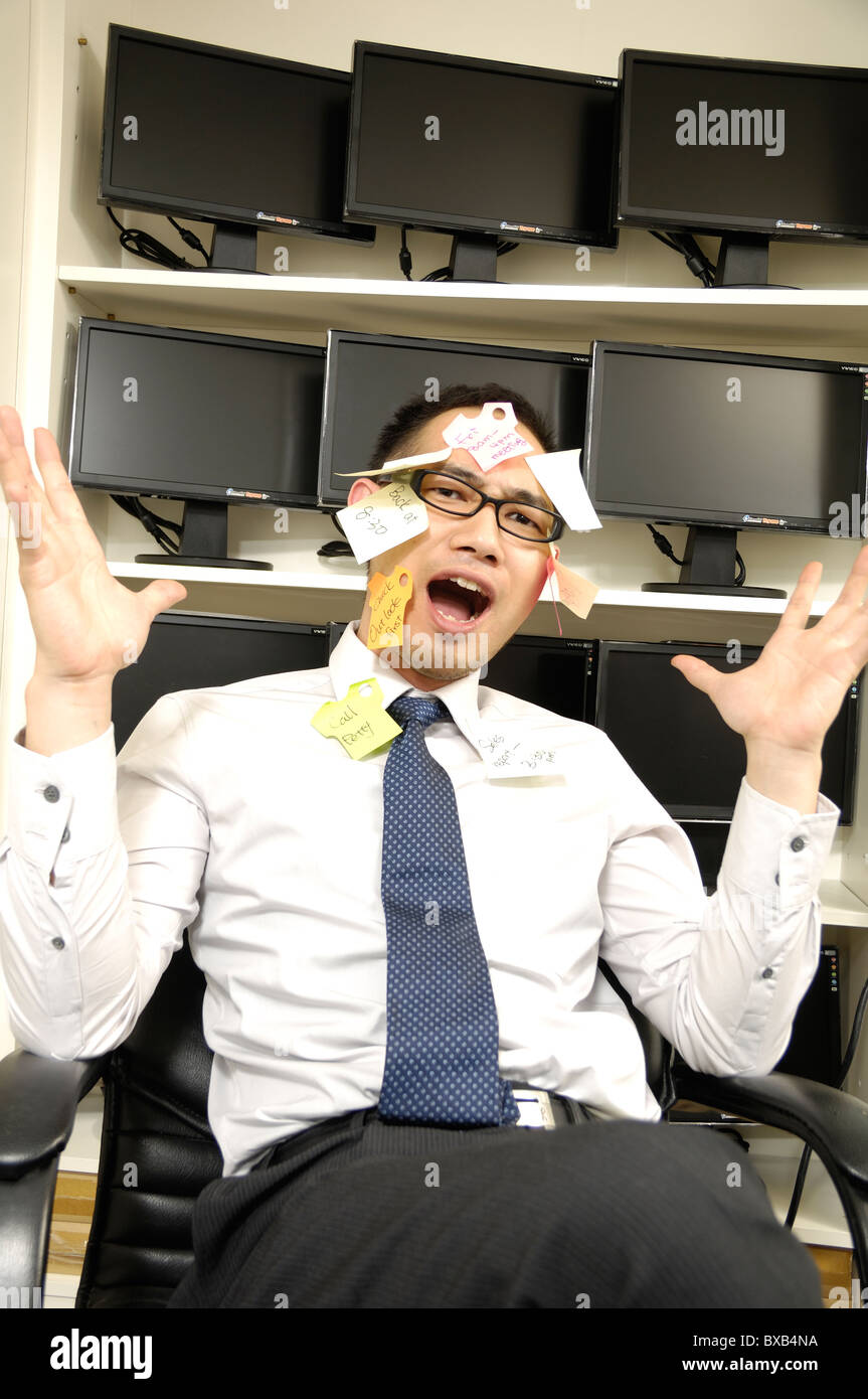 Adhesive notes stuck on a businessman's face Stock Photo - Alamy