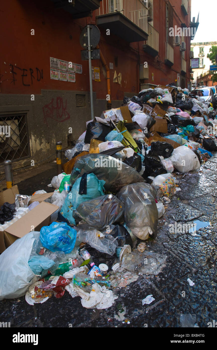 Rubbish left uncollected because of strike central Naples Campania ...