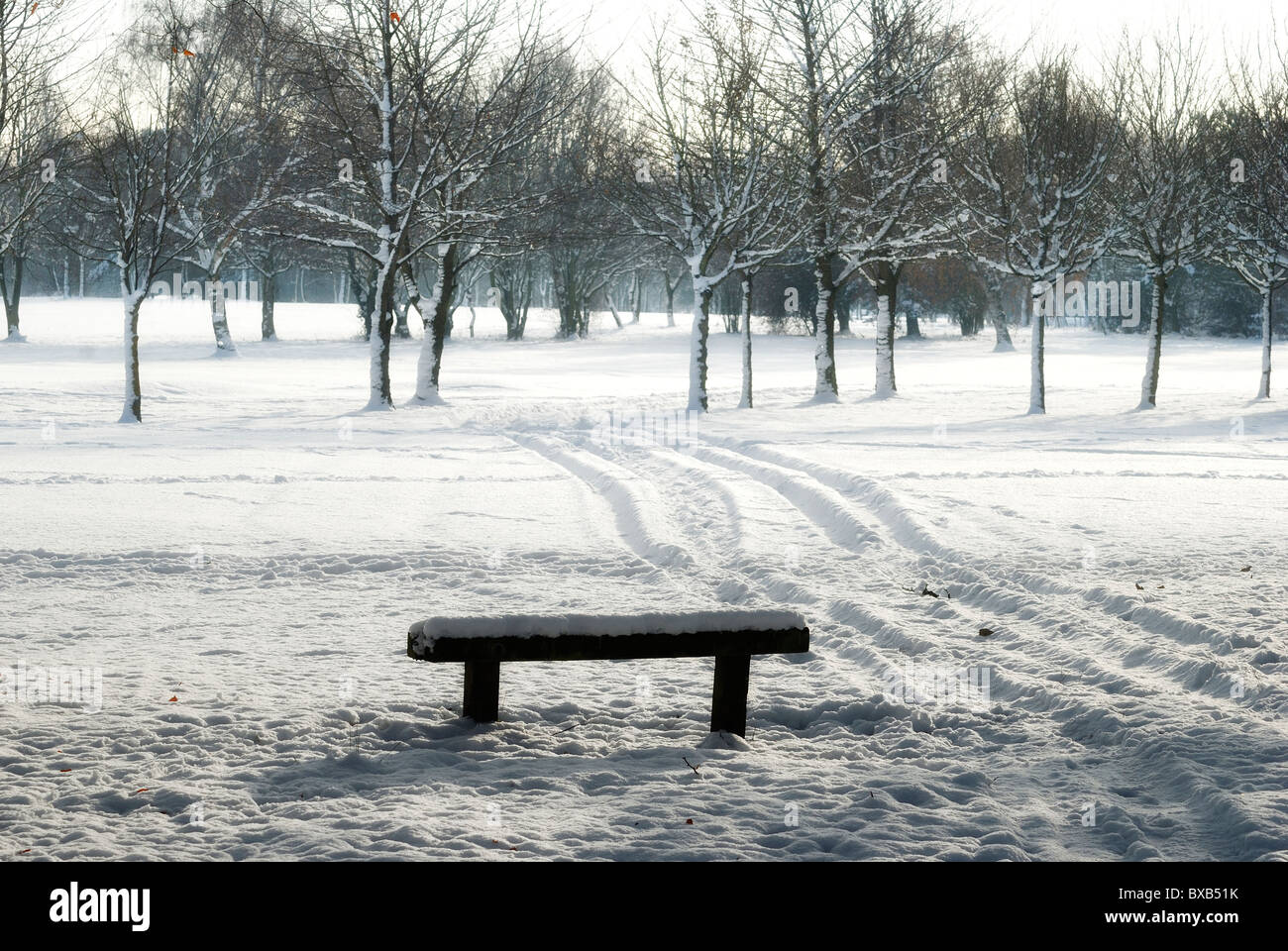 winter scene park bench england uk Stock Photo - Alamy