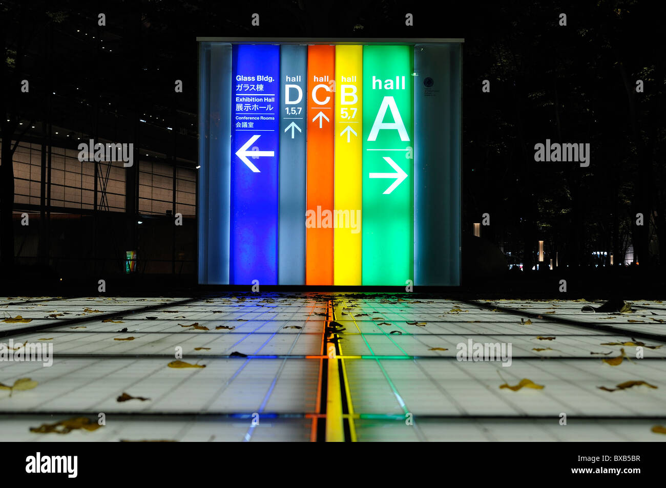 Neon illuminated guidance signs to exhibition halls at Tokyo ...