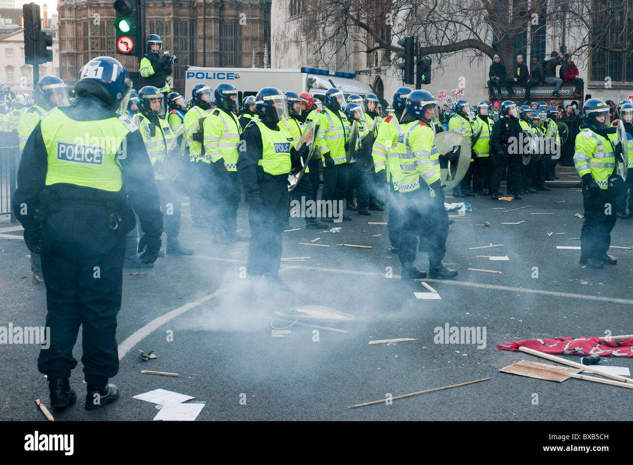 British Police officers controlling a demonstration in Parliament ...