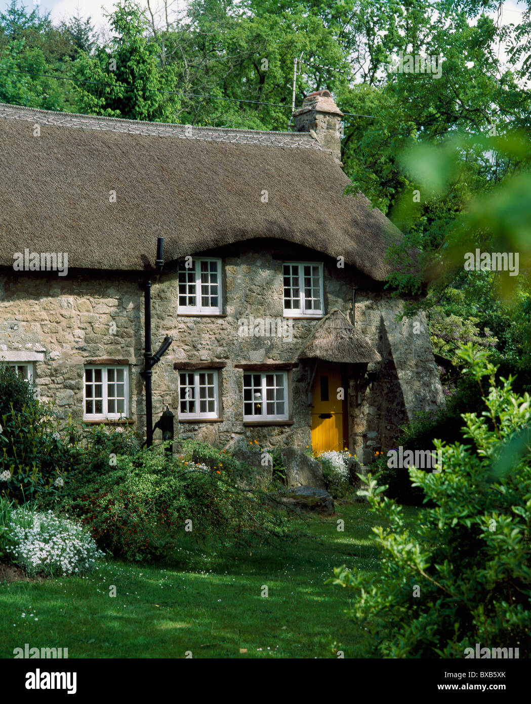 Thatched country cottage with grass path leading to front door Stock ...