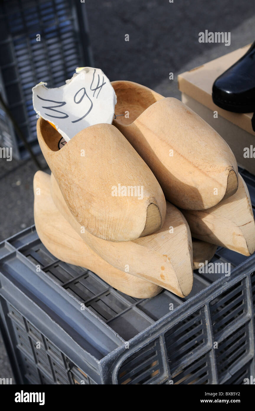 Stock photo of wodden clogs for sale at the farmers market at Les ...