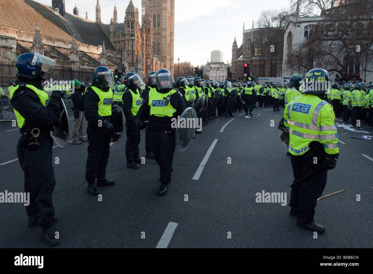 British Police officers controlling a demonstration in Parliament ...