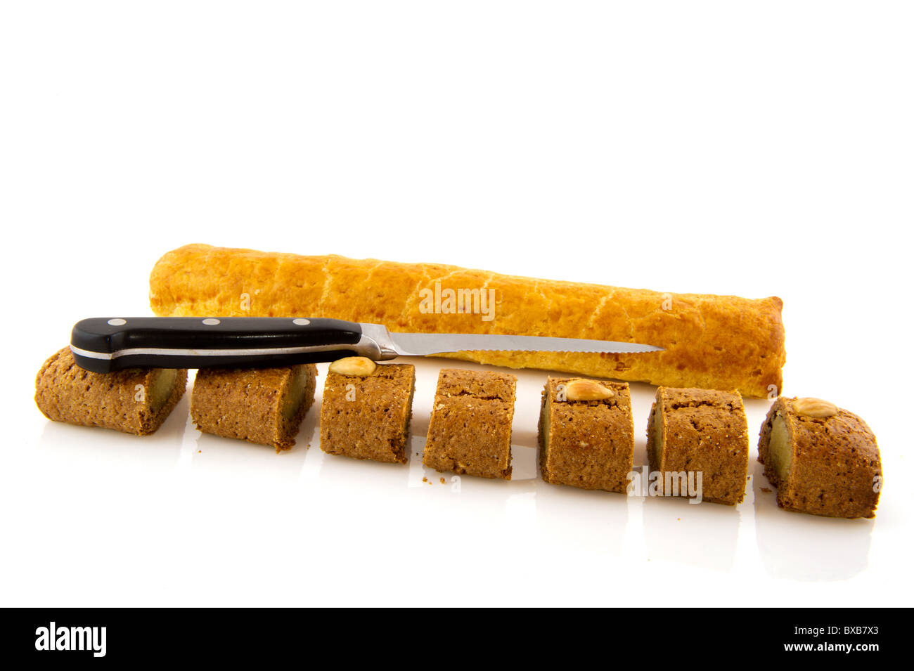 Traditional Dutch Sinterklaas delicacy cut filled speculaas Stock Photo ...