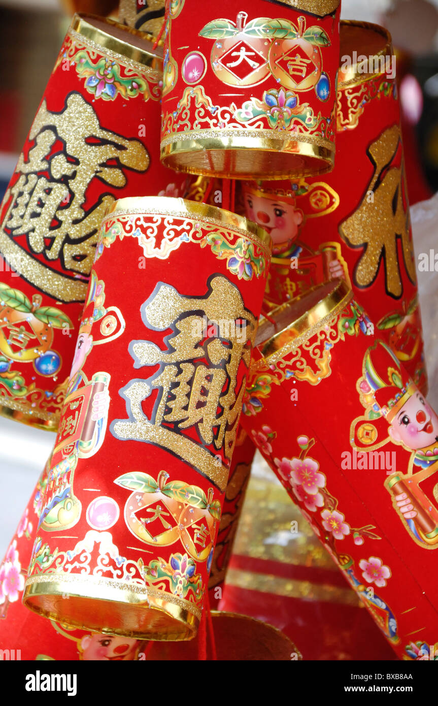 Chinese firecrackers at a market stall, Dihua Street, Taipei, Taiwan ...