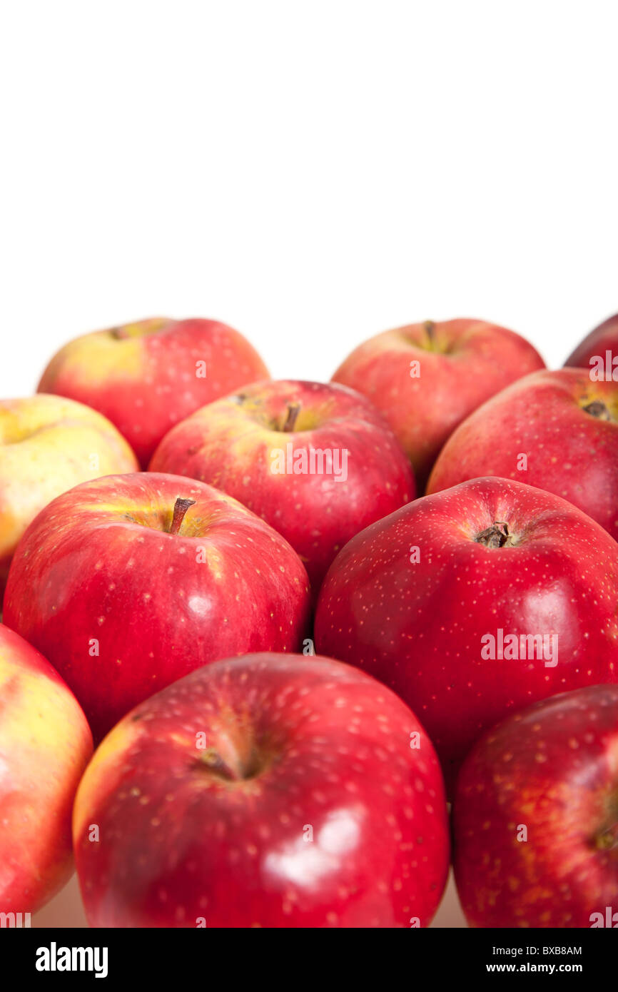Fresh red juicy natural apples on white isolated background Stock Photo ...