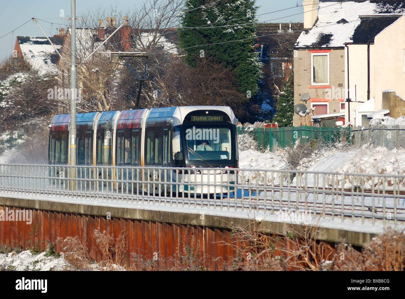 Nottingham express transit tram england uk Stock Photo - Alamy