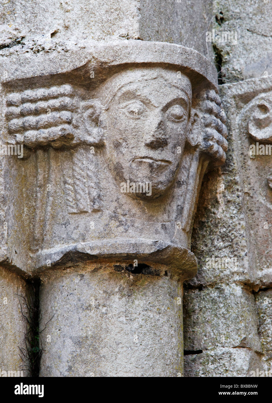 A carved capital in Corcomroe Abbey, The Burren, County Clare, Munster ...