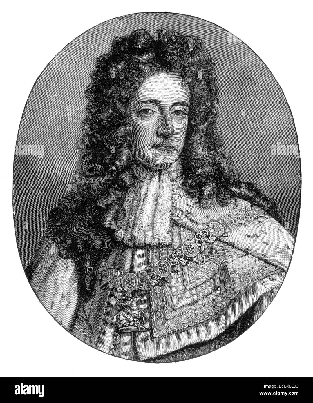 Portrait of King William III of England; Black and White Illustration ...