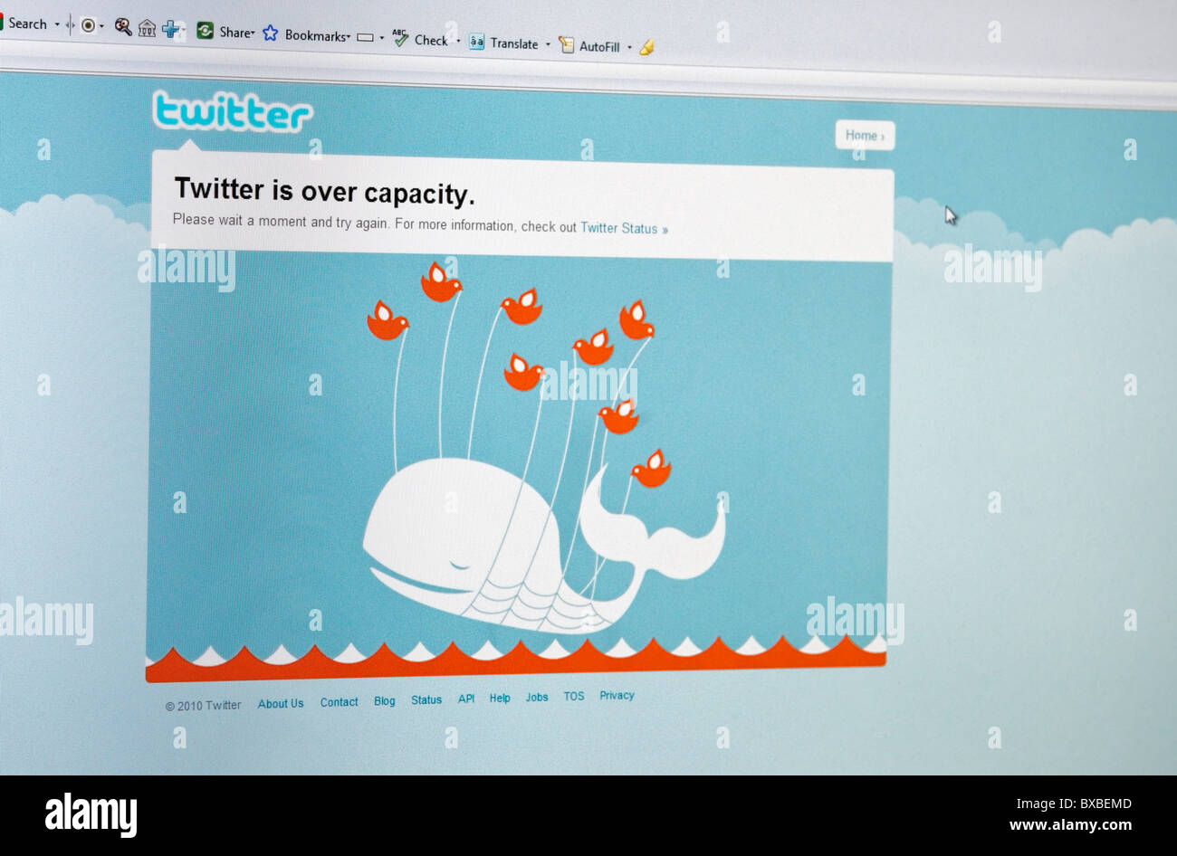 Twitter is over capacity message on computer screen and "fail whale ...