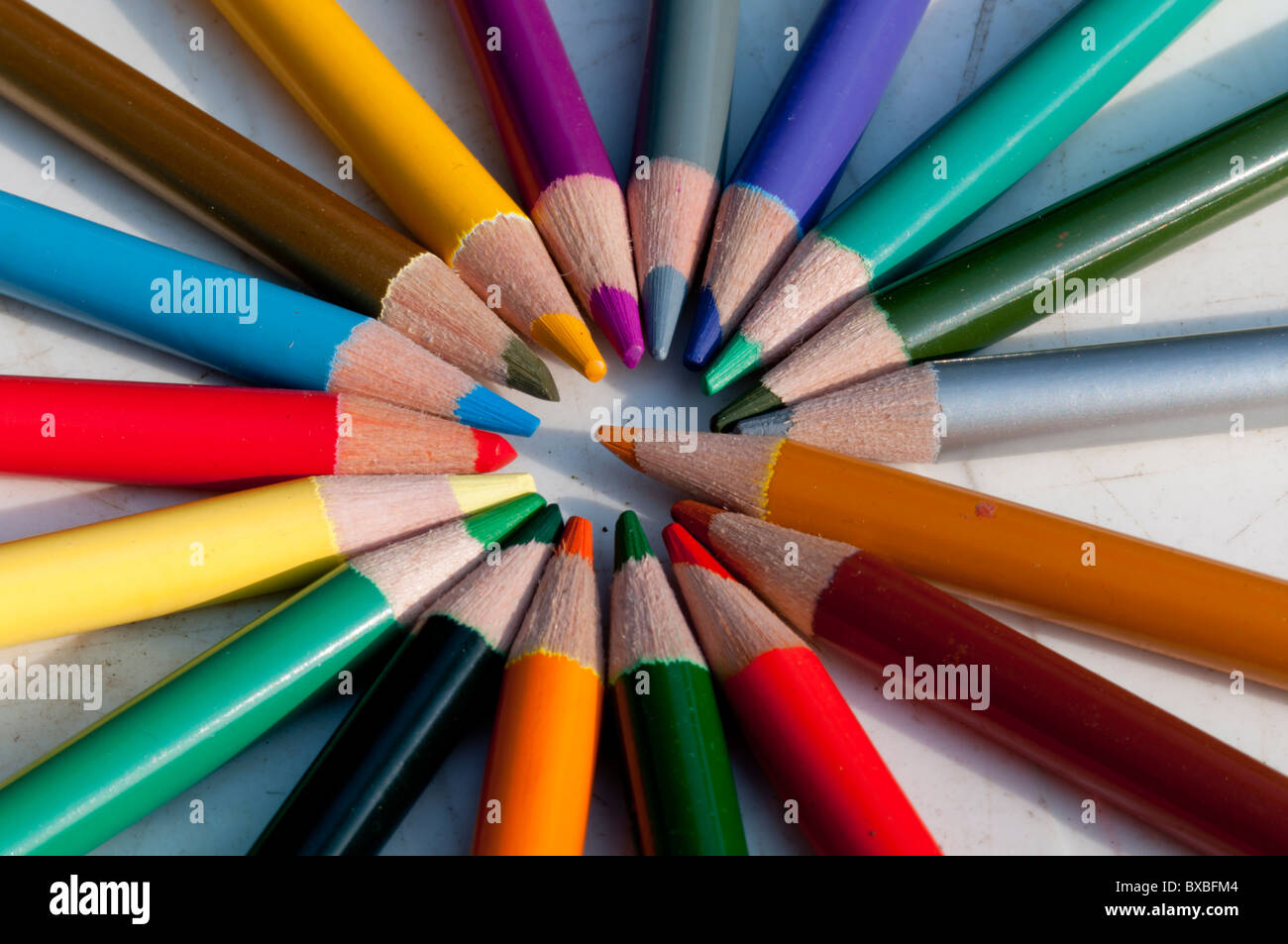 crayons mixed radial Stock Photo - Alamy