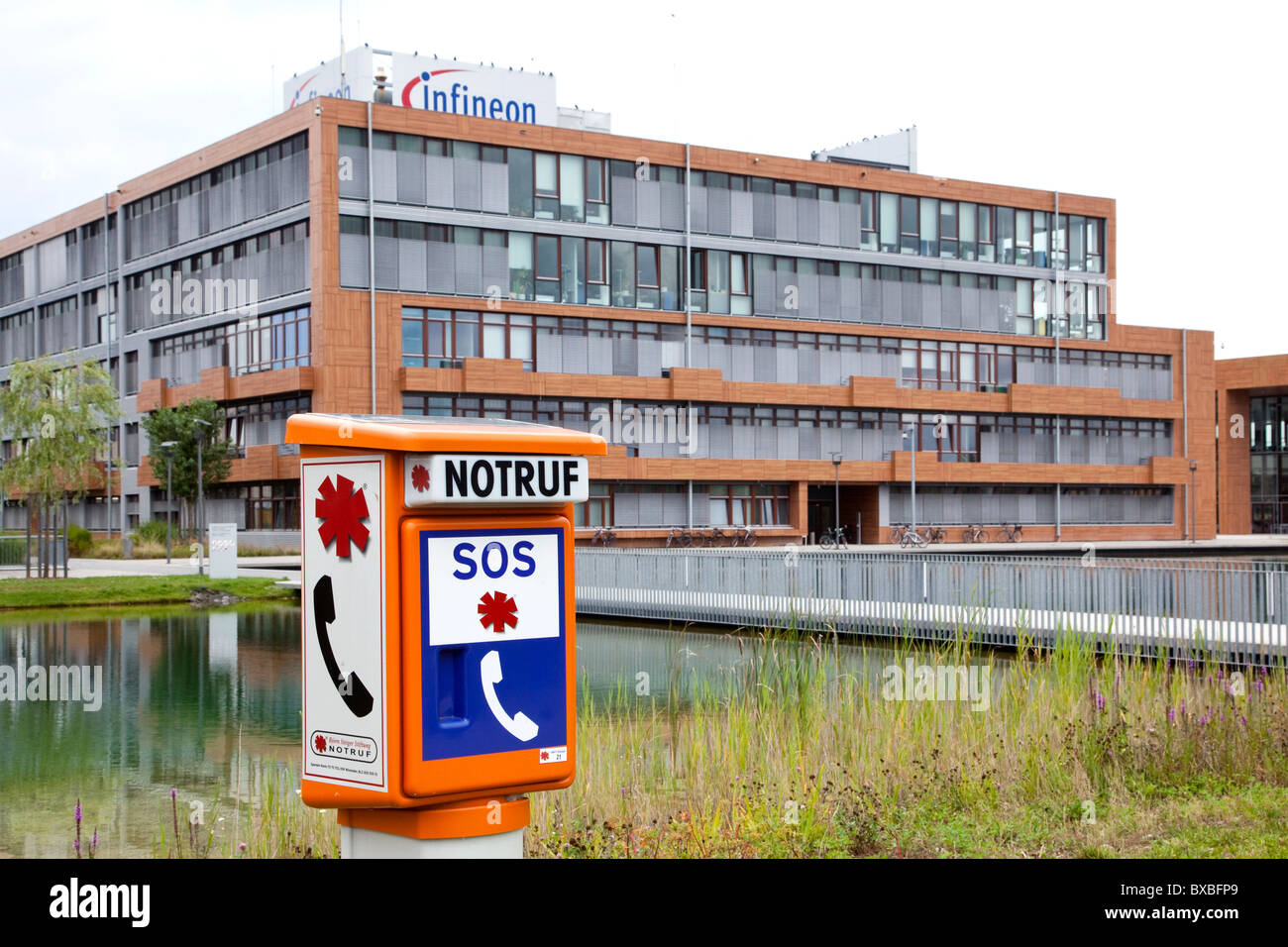 Emergency telephone in front of the headquarters of Infineon ...