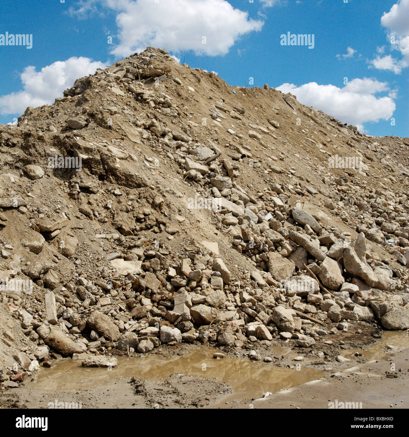 Rubble from construction sites brought to a construction materials and ...