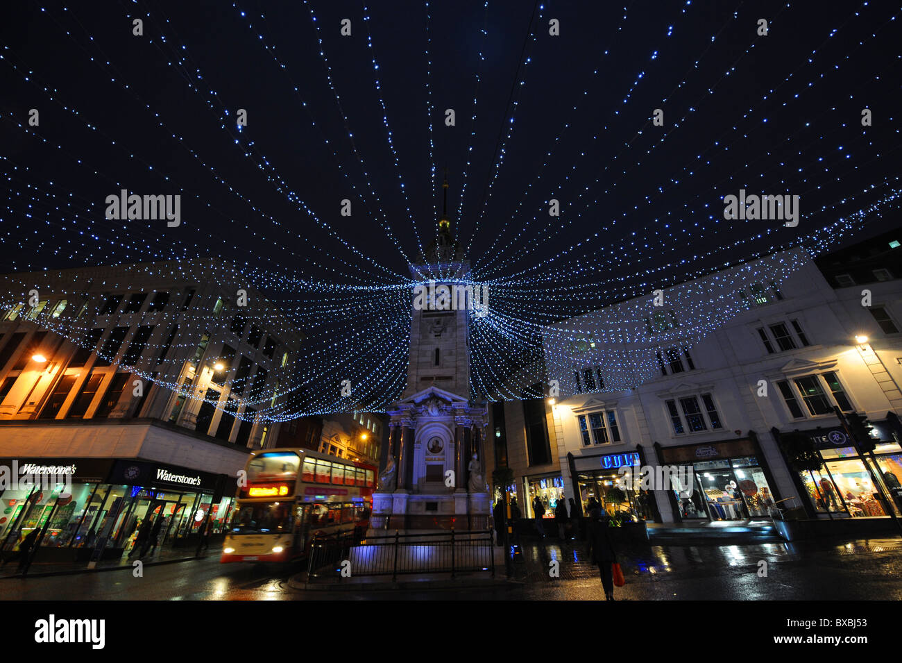 The Christmas lights at the clock tower in Brighton city centre UK ...