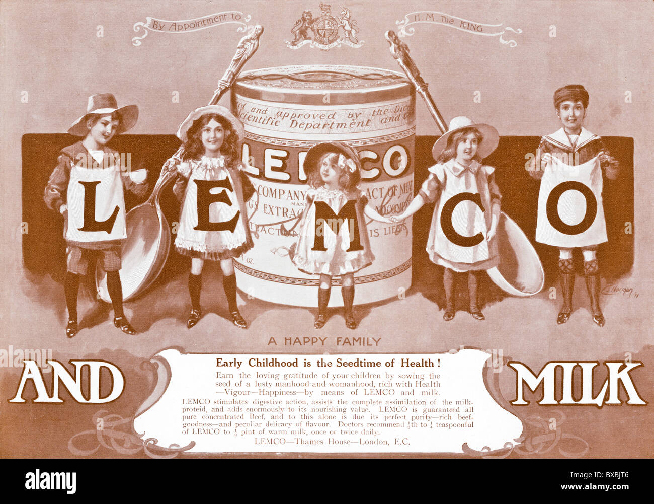 Advertisement circa 1911 for Lemco vitamin milk drink Stock Photo - Alamy