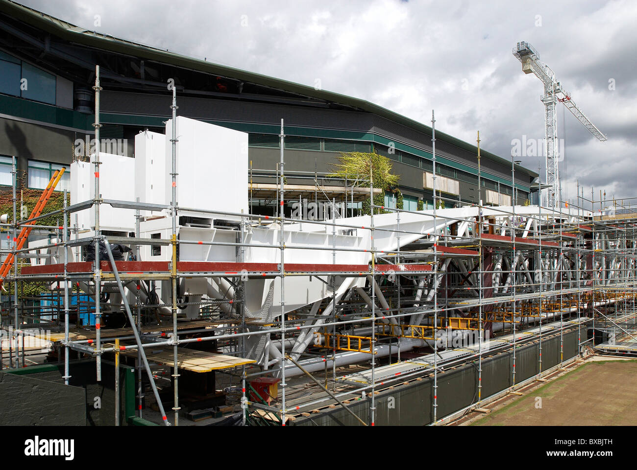 Trusses for the new Centre Court roof arranged ready for installation ...