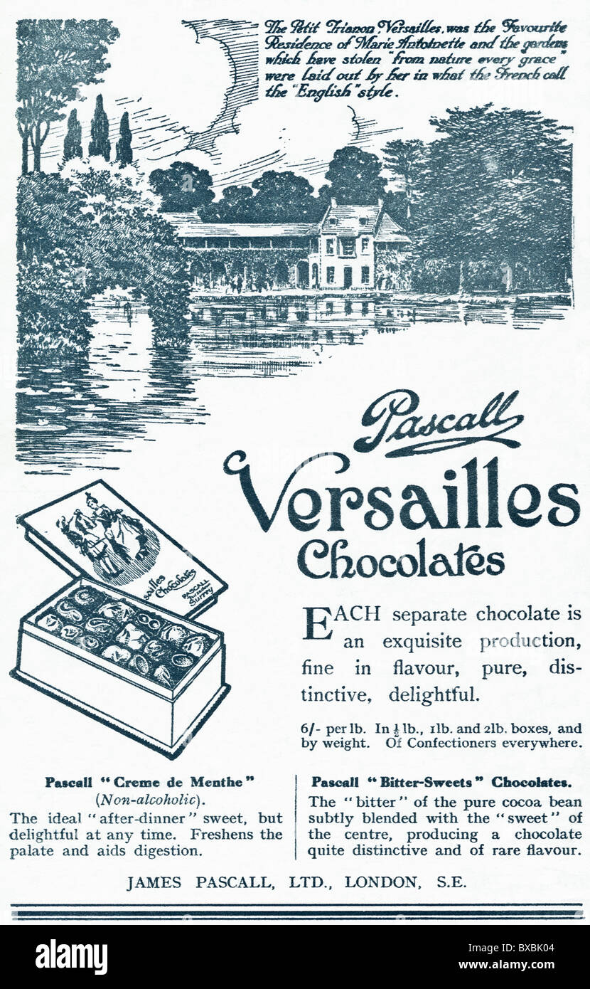 Advertisement circa 1920 for Pascall Versailles Chocolates Stock Photo ...