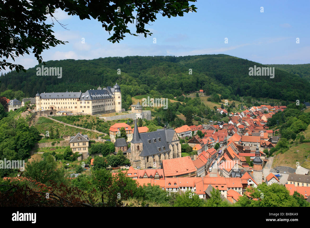 panoramic view of the little town Stolberg in the Harz Mountains in ...