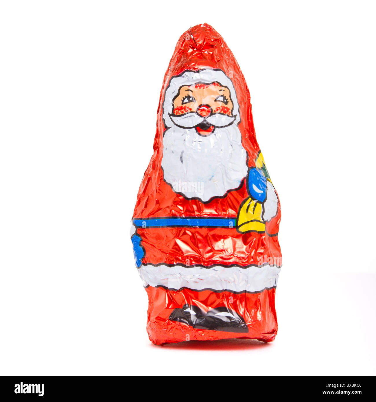 Foil wrapped Chocolate Santa isolated on white Stock Photo - Alamy